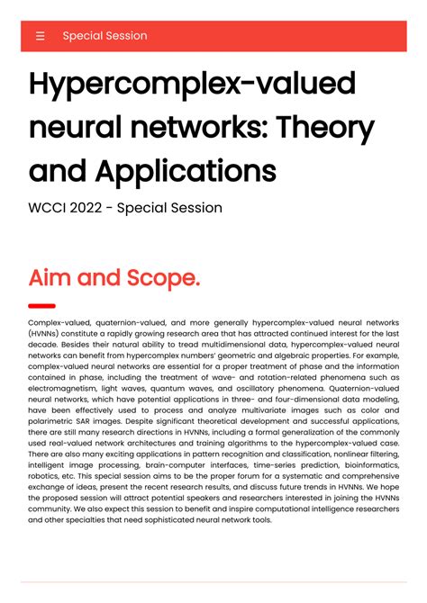 pdf cfp hypercomplex valued neural networks theory and applications wcci 2022 special