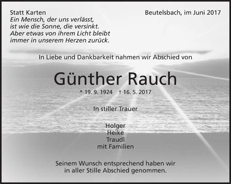 Traueranzeigen von Günter Rauch ZVW Trauer