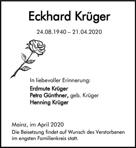 Traueranzeigen von Eckhard Krüger vrm trauer de