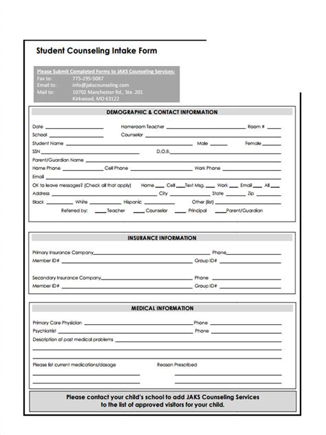 Printable Counselling Intake Form Template