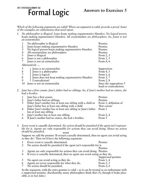 answers to exercises 5 event pdf logical consequence argument
