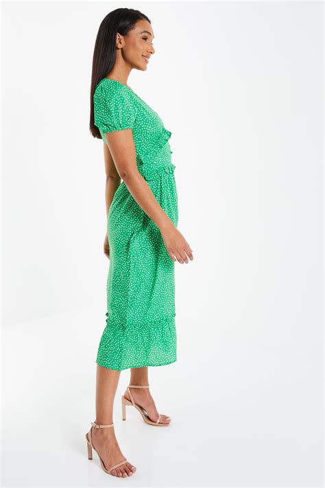 Green Polka Dot Print Midi Dress