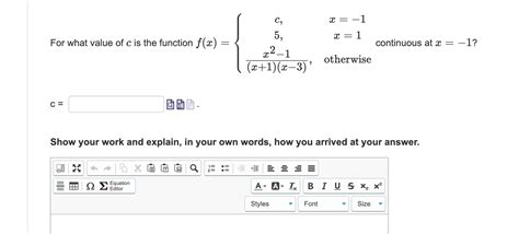 solved for what value of c is the function