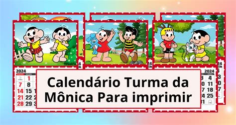 Calendário Turma da Mônica 2024 Para Imprimir Professores Mestres