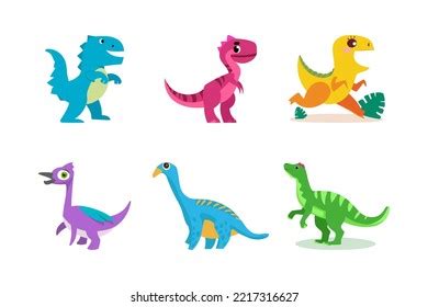 Clipart Set Cute Baby Dinosaurs Triceraptor Stock Vector Royalty Free