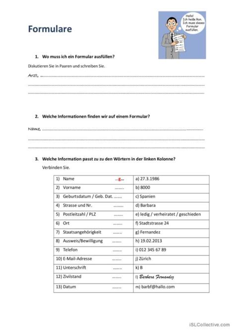 28 Formular Deutsch DAF Arbeitsblätter pdf doc