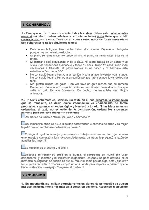 Coherencia Y Cohesion Lenguaje Ii Ejercicios Practicos Lenguaje Ii