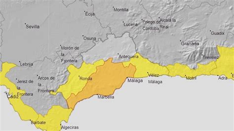 La Aemet eleva a naranja el aviso por lluvias en Málaga y lo amplía a