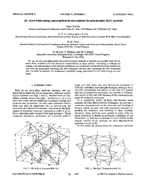 pdf ab initio total energy pseudopotential calculations for polymorphic b2o3 crystals victor