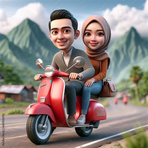 3D Caricature Of A 25 Year Old Indonesian Man And A 23 Year Old Hijab