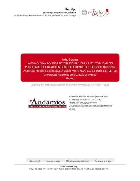 PDF Redalyc LA SOCIOLOGÍA POLÍTICA DE ÉMILE DURKHEIM Giddens