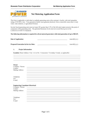 Fillable Online Net Metering Application Form My Account Bluewater