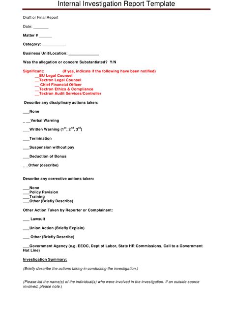 Hr Investigation Report Template