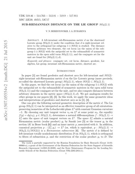 pdf sub riemannian distance on the lie group so 0 2 1