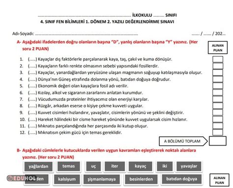 4 Sınıf Fen Bilimleri 1 Döne Eduhol Ders Videoları İzle Online