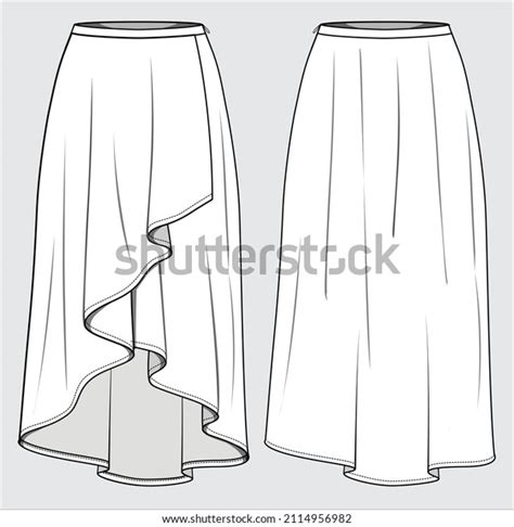 Vector Wrapped Skirt Technical Drawing Template Flat Sketch Maxi Skirt