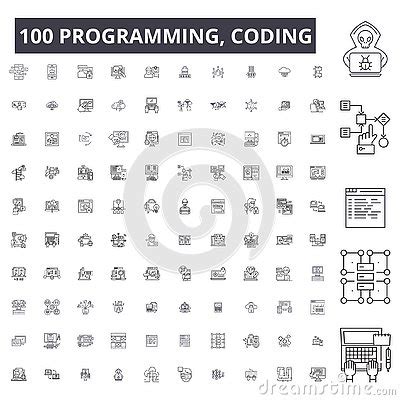 Programming Coding Editable Line Icons Vector Set Collection