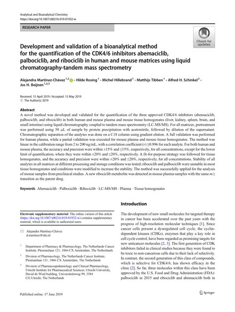 pdf development and validation of a bioanalytical method for the quantification of the cdk4 6