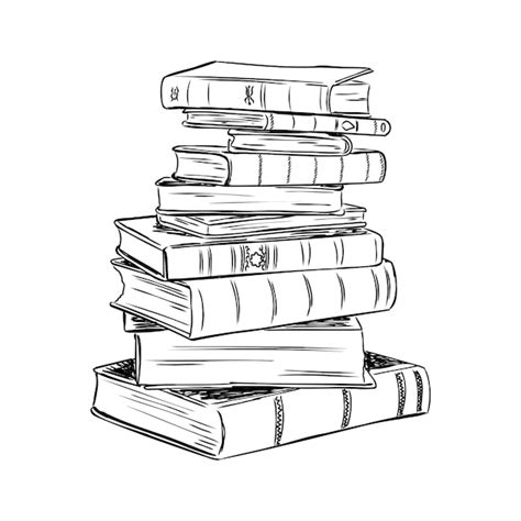 Pila de libros aislados en blanco Ilustración de vector de boceto