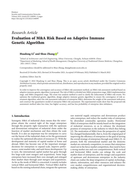 pdf evaluation of manda risk based on adaptive immune genetic algorithm