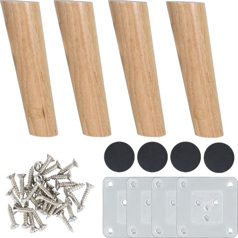 Lot De 4 Pieds De Meubles En Bois Massif Coniques En Bois Massif