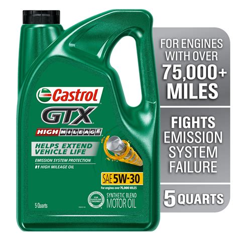 Buy CastrolGTX High Mileage 5W 30 Synthetic Blend Motor Oil 5 Quarts