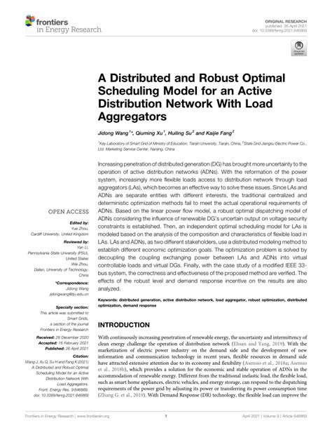 pdf a distributed and robust optimal scheduling model for an active distribution network with