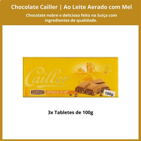 Chocolate Suíço Cailler Ao Leite Aerado Mel 3 Barras 100g