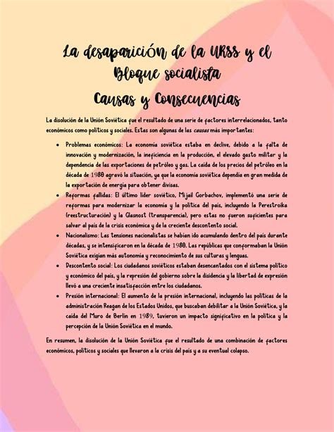 La Desaparici N De La Urss Y El Bloque Socialista La Disoluci N De