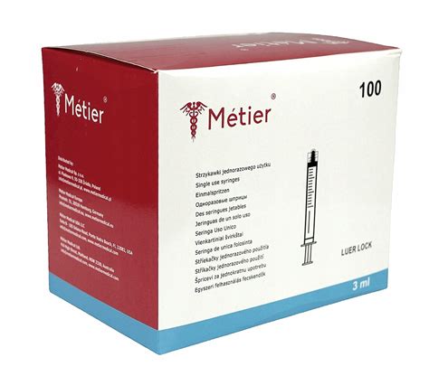 Strzykawka iniekcyjna 3 częściowa Luer Lock 3ml Metier 15088963419