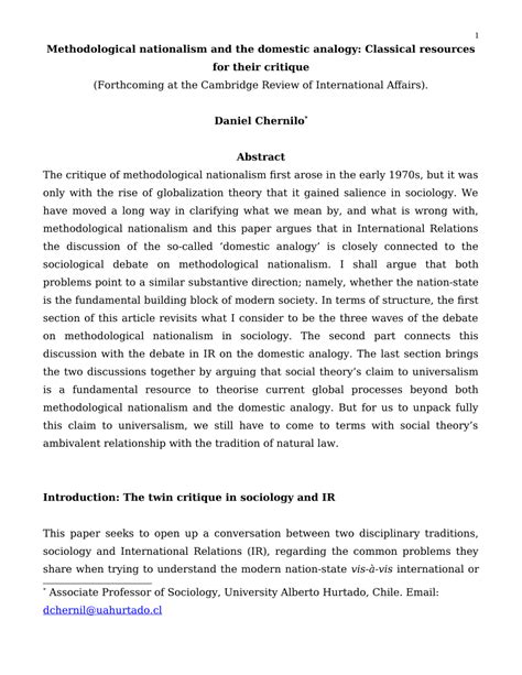 PDF Methodological Nationalism And The Domestic Analogy Classical