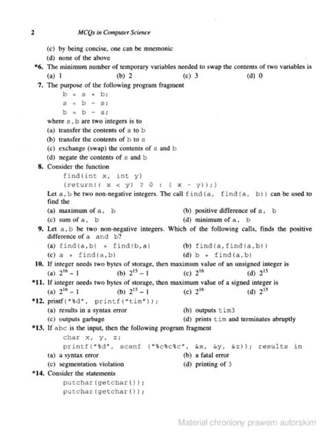 mcq in computer science by timothy j williams