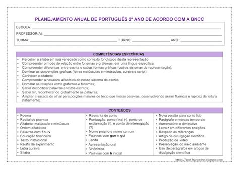 Blog Da Profa Francinete Planejamento Anual De Portugu S Ano