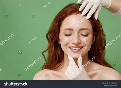 Beautiful Half Naked Topless Redhead Woman Stock Photo