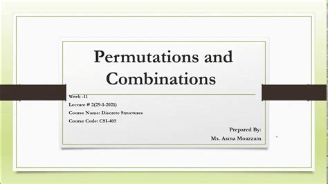 permutations and combinations in discrete structures with solved examples youtube