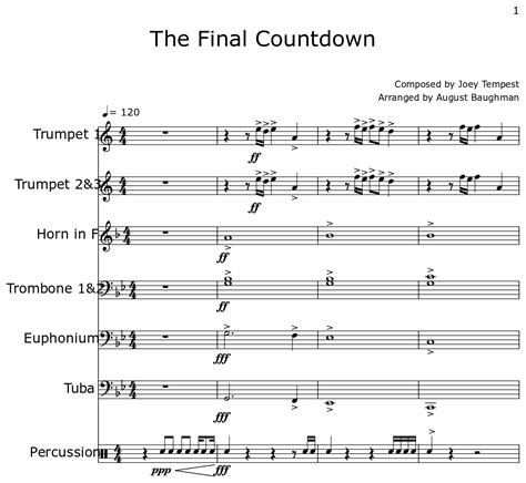 The Final Countdown Sheet Music For Trumpet Horn In F Trombone