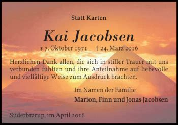 Traueranzeigen Von Kai Jacobsen Sh Z Trauer