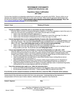 Fillable Online Winthrop Dependency Status Confirmation Winthrop Fax