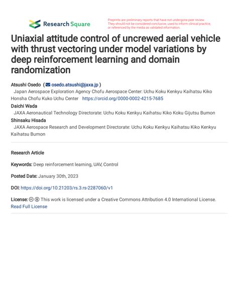 pdf uniaxial attitude control of uncrewed aerial vehicle with thrust vectoring under model