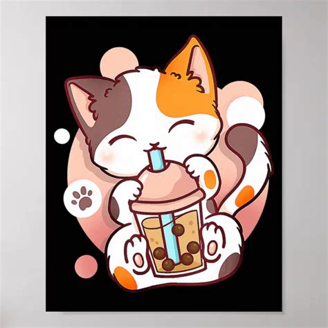 Cat Boba Tea Bubble Tea Anime Kawaii Neko For Girl Poster Zazzle