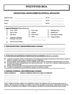 ARCHITECTURAL REVIEW COMMITTEE APPROVAL APPLICATION Form Fill Out And
