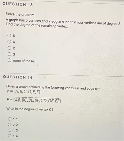 solved question 12 solve the problem a graph has 5 vertices
