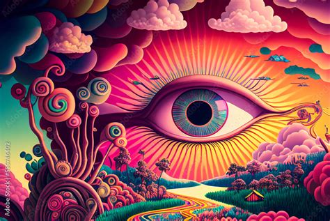 Abstract Psychedelic Neon Dream World Background Created With