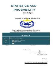 STATISTICS AND PROBABILITY MODULE 5 20 1 Docx STATISTICS AND