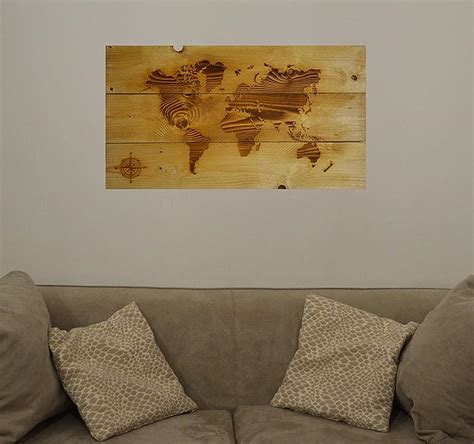 Carte du monde en bois massif Art mural en bois récupéré décor à la