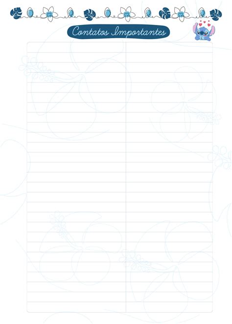 Contatos Importantes Planner Professor Stitch Fazendo A Nossa Festa