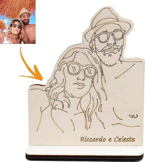 LASERÓ Targa con Foto su Legno Personalizzata con Base Targa
