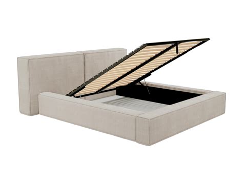 Lit coffre 160 x 200 cm en velours côtelé beige matelas TIMANO