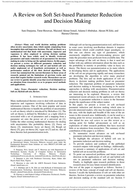 pdf a review on soft set based parameter reduction and decision making