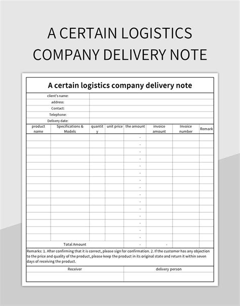 A Certain Logistics Company Delivery Note Excel Template And Google
